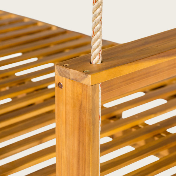 Lark Manor™ Patio Wooden Twin Size Swing Daybed Frame, Garden Porch Swing Bench with 4 Hanging ...